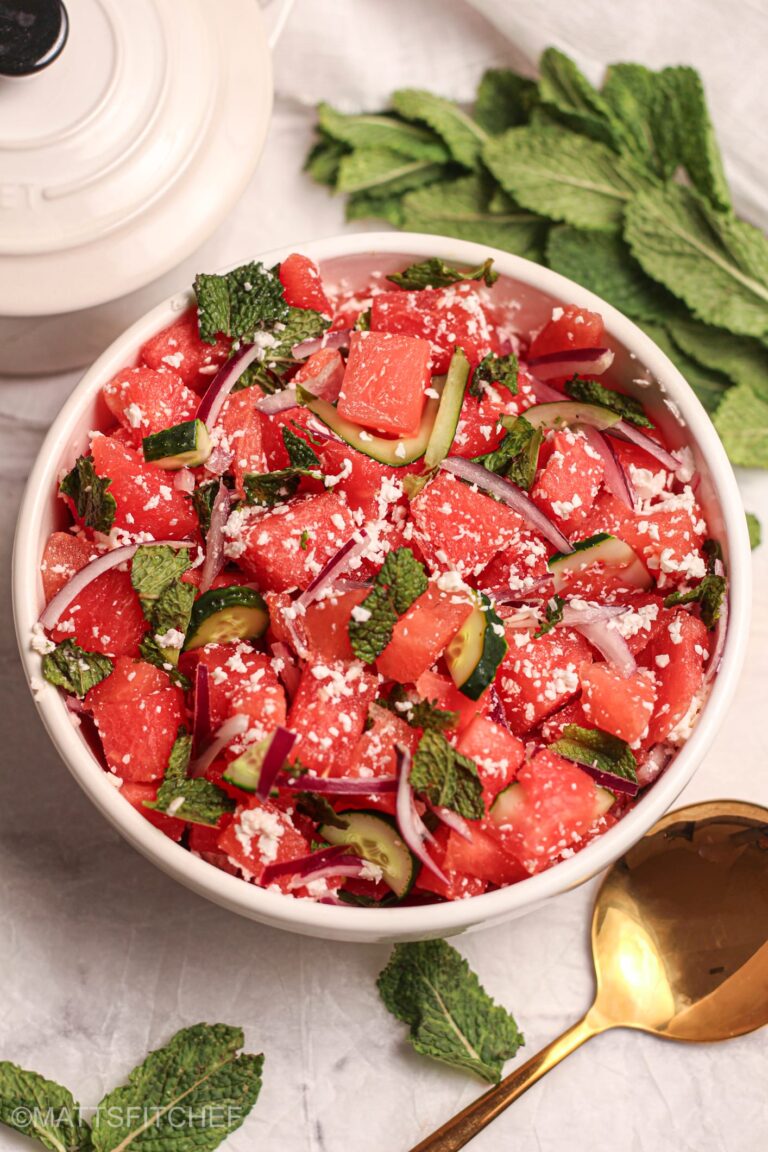 Watermelon Salad Recipe with Feta, Cucumber & Mint