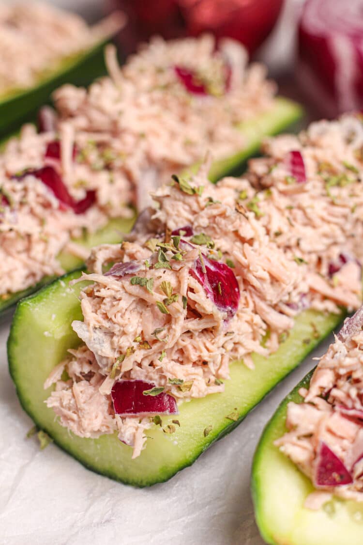 Easy Tuna Cucumber Boats {95 calories}